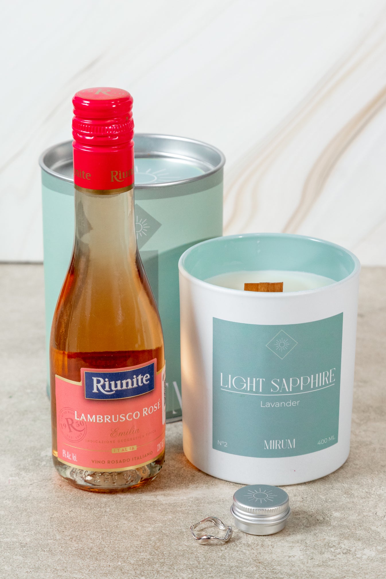 Kit Vela Mirium Light Sapphire - Vino Rosado + Suculenta
